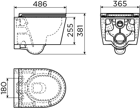 Clou InBe WC sans bride compact 48cm avec abattant frein de chute Blanc brillant - IB/04.01140 ...