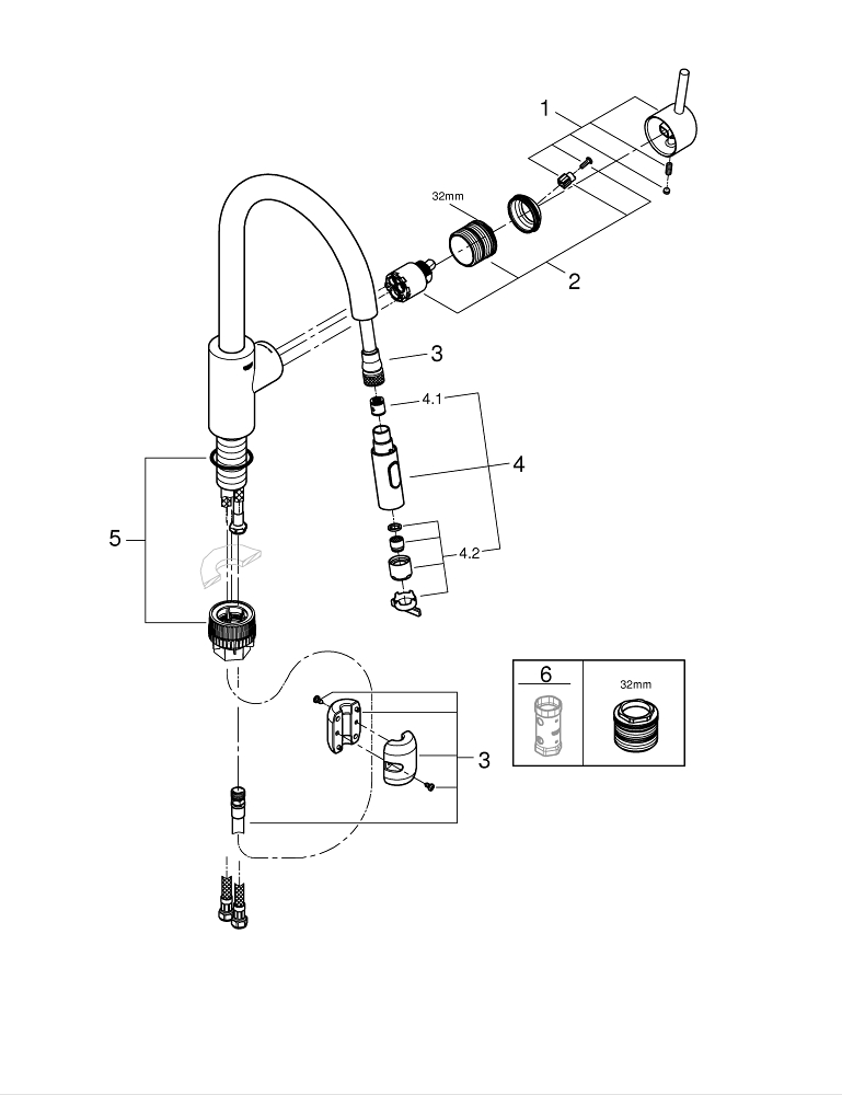 GROHE Concetto Keukenkraan - uittrekbare uitloop - 2 straalsoorten ...