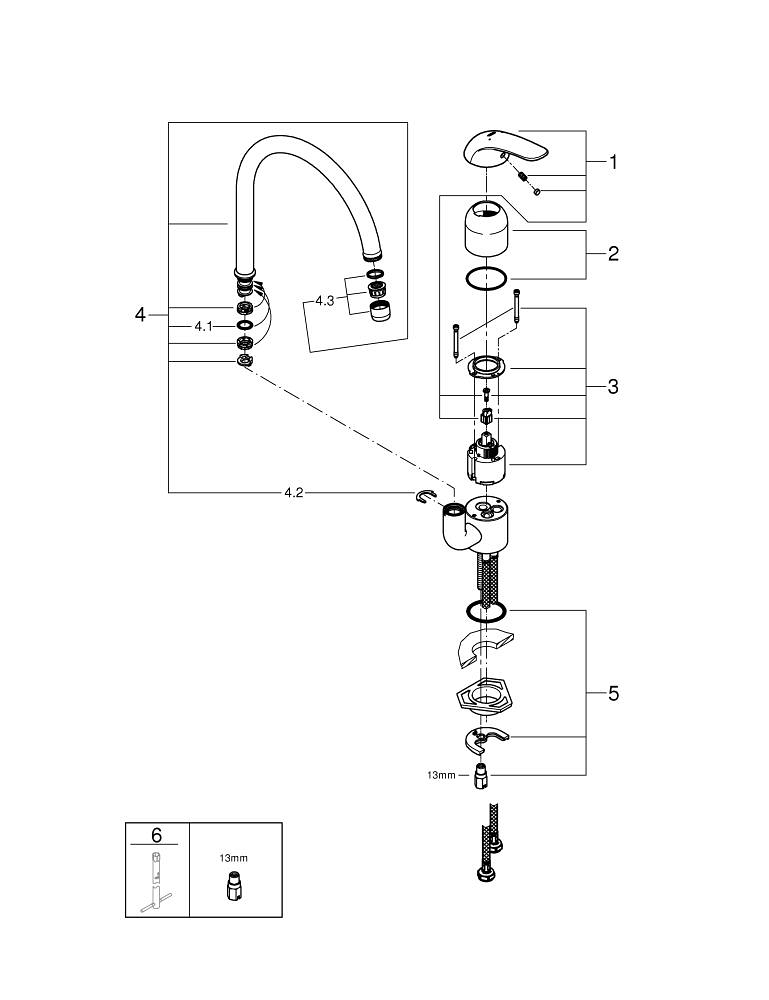 GROHE Euroeco Keukenkraan - hoog - chroom - 32752000 - Sanitairwinkel.nl