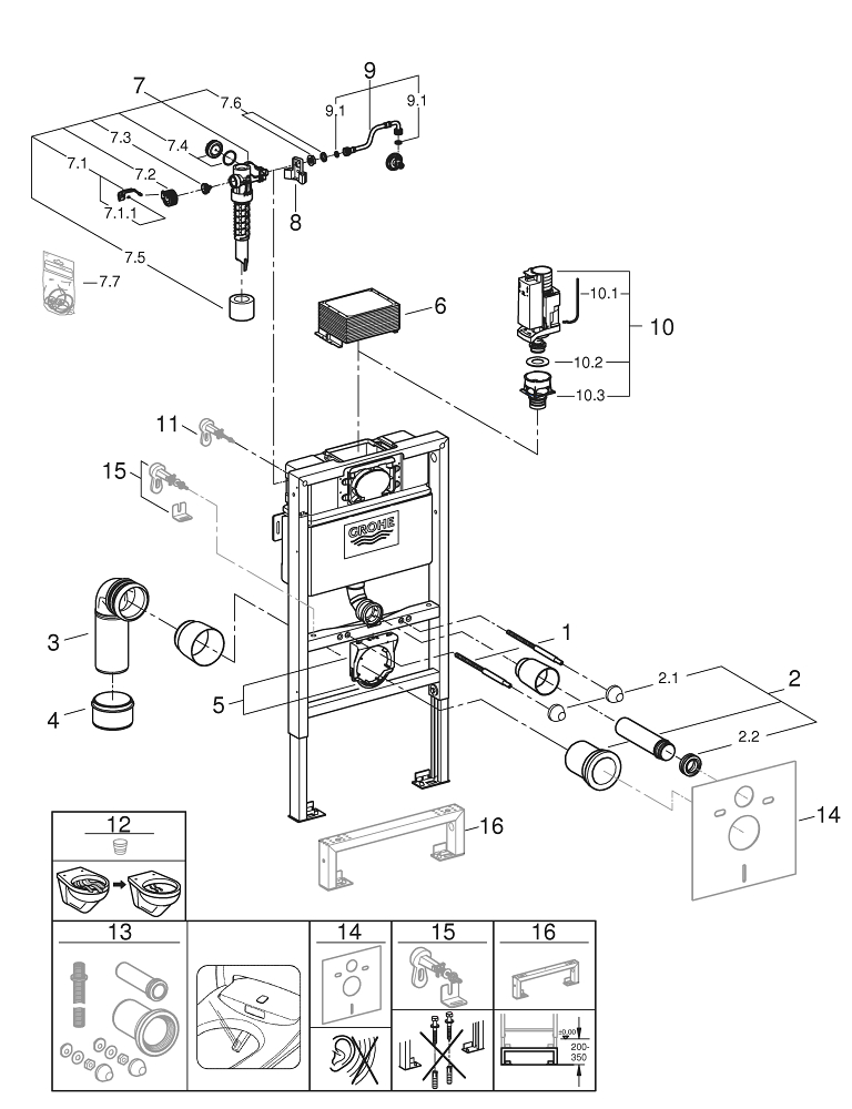 GROHE Rapid SL wc element voor voorwand of systeemmontage hoog 100cm ...