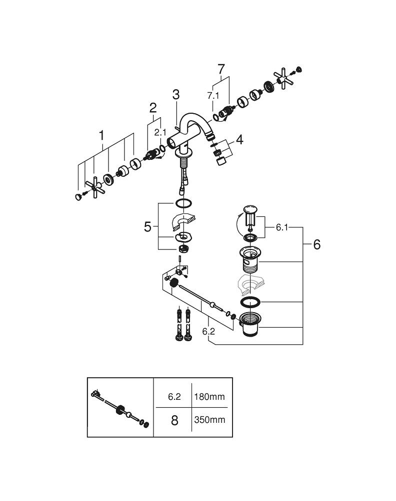 GROHE Atrio 1-gats bidetkraan M-size met waste met kruisgrepen ...