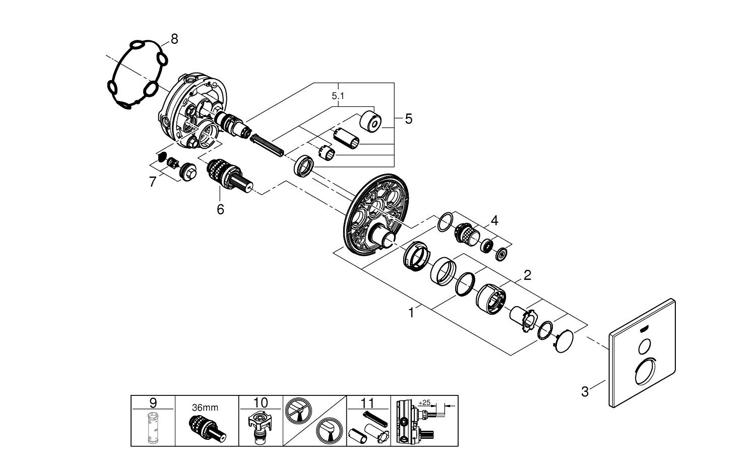 Grohe SmartControl Inbouwthermostaat - 2 knoppen - mengkraan - vierkant ...
