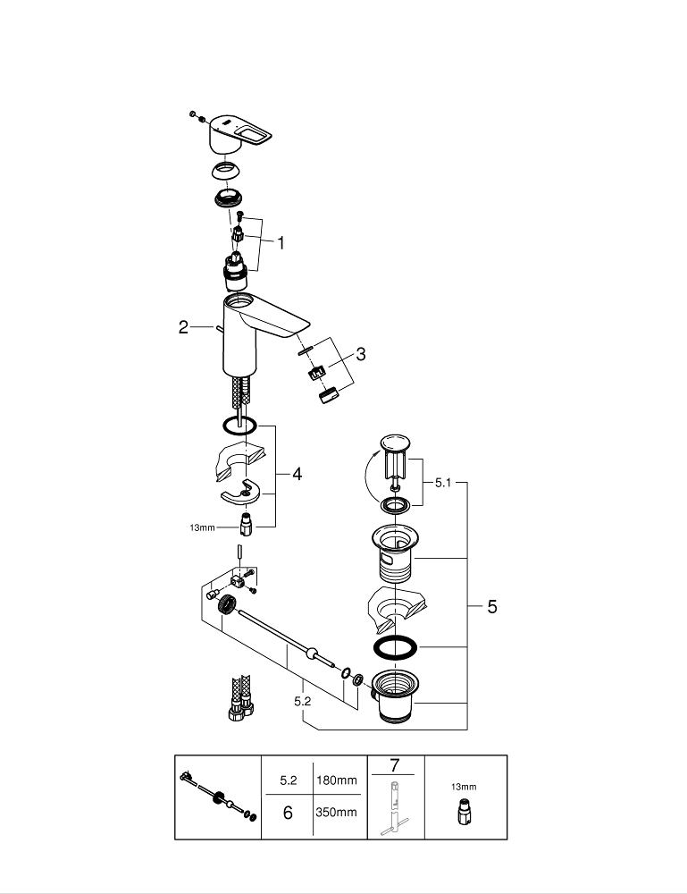 Grohe Bauloop wastafelkraan M-Size met trekwaste chroom - 23887001 ...