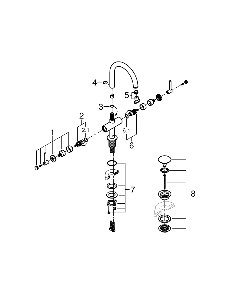 Grohe Atrio Robinet de lavabo rehaussé L-size avec bonde push open et bec rotatif chrome ...