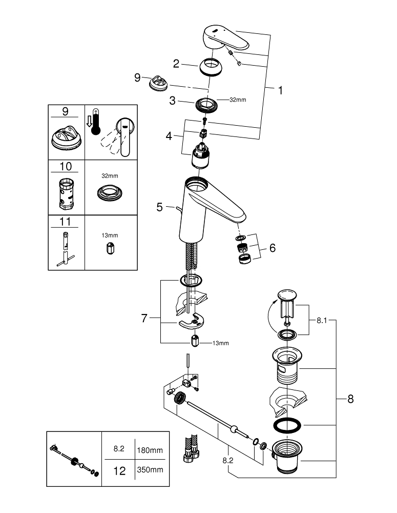 Grohe Eurodisc Cosmopolitan Mitigeur de lavabo medium avec tirette 35mm ...