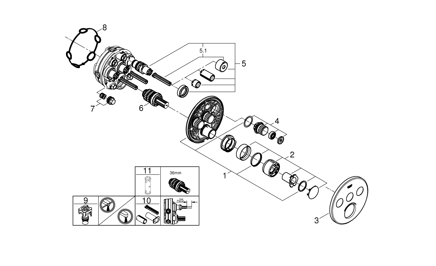Grohe SmartControl Inbouwthermostaat - 4 knoppen - rond - chroom ...