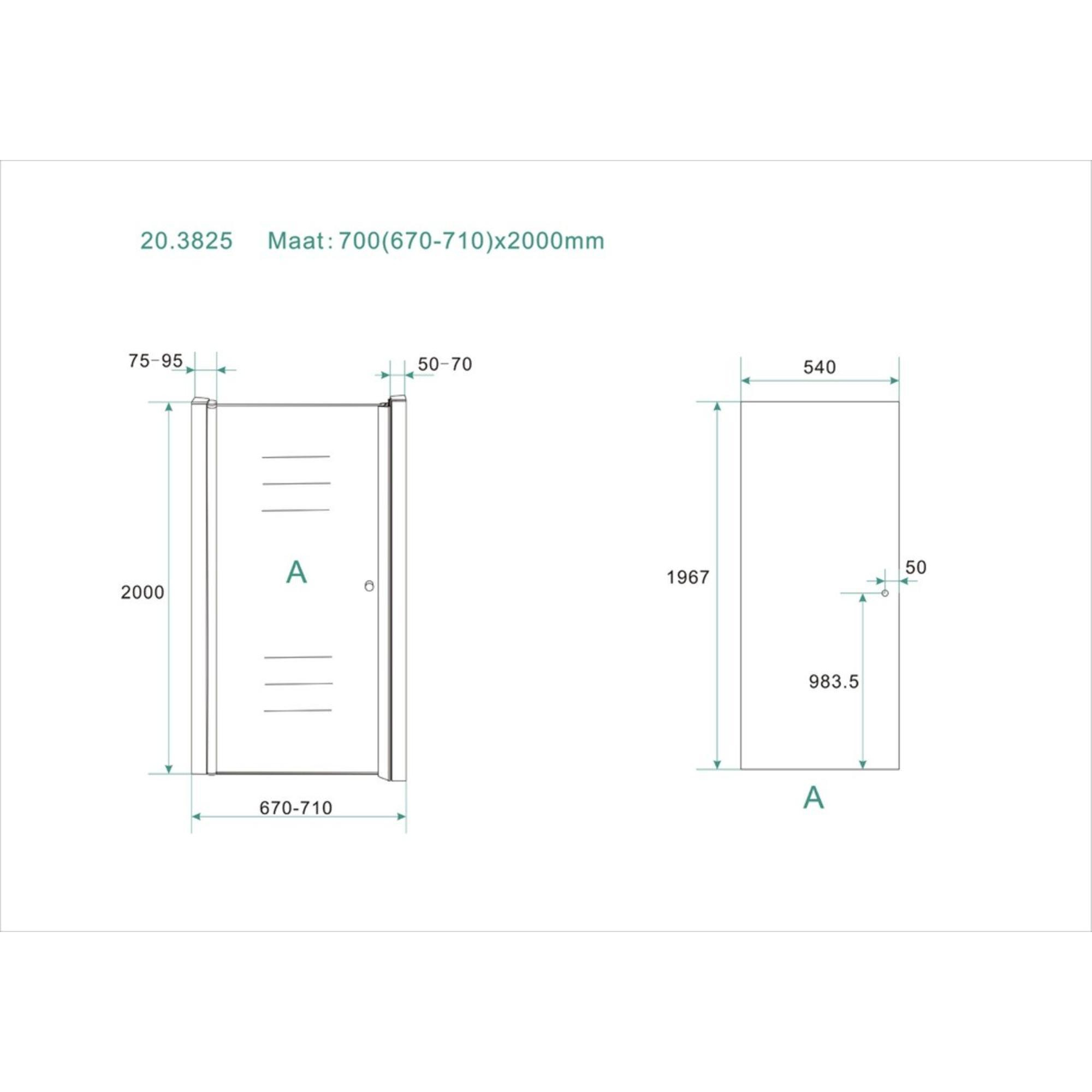 Wiesbaden Between Reno nisdeur 70x200cm met 8mm veiligheidsglas antikalkbehandeling aluminium ...