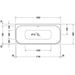 Duravit HappyD.2 bad acryl half vrijstaand 180x80x46cm met paneel wit ...