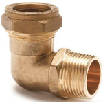 Flowflex messing knel knie x buitendraad 3/8 bux12mm lange draad Gastec / Kiwa L802T09 - L802T ...