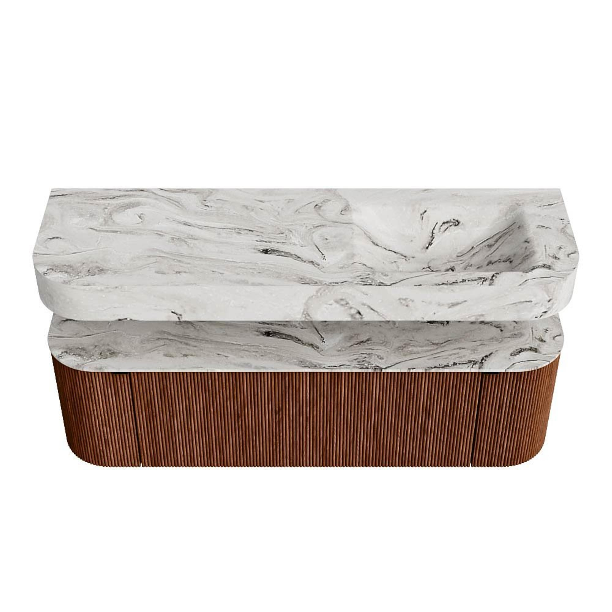 MONDIAZ THOR-DLUX 150cm badmeubel ronding links + rechts kleur Ruby met 1 lade en 2 deuren ...