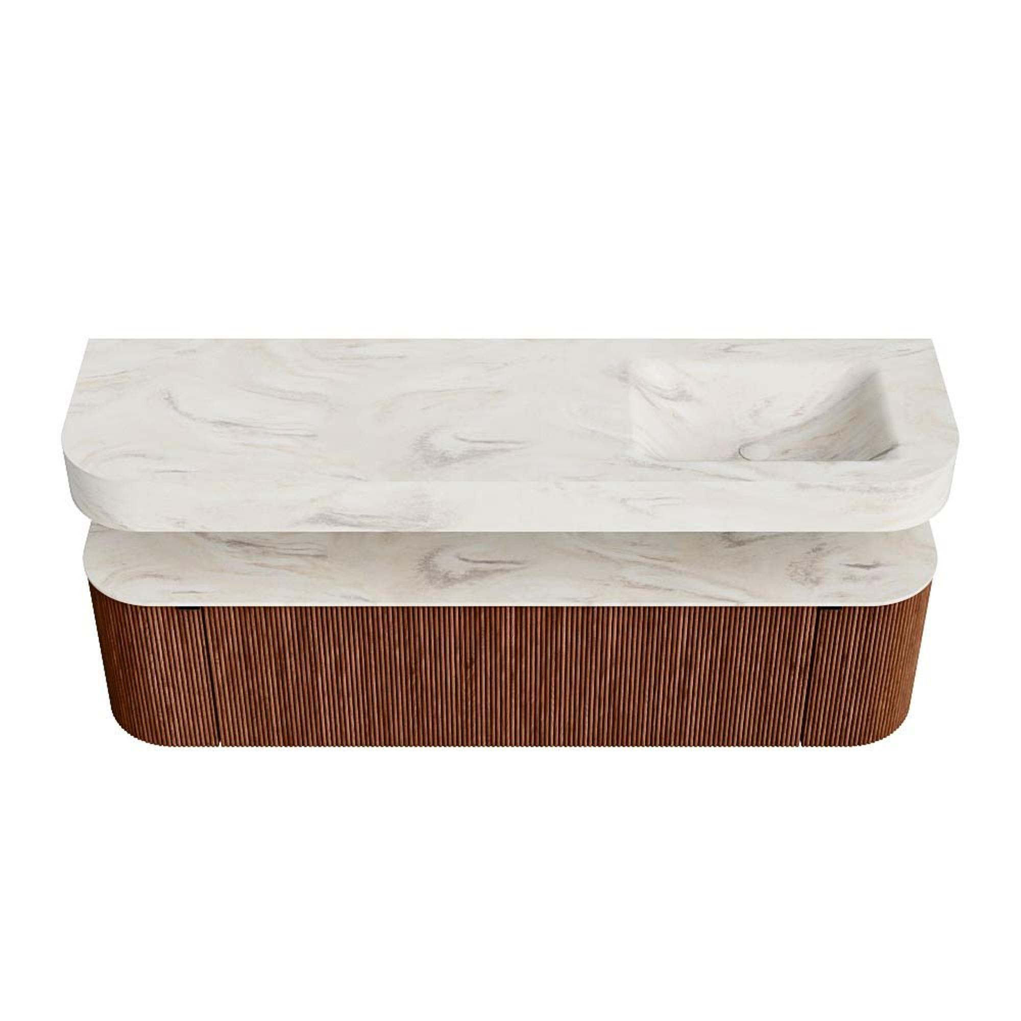 MONDIAZ THOR-DLUX 170cm badmeubel ronding links + rechts kleur Ruby met 1 lade en 2 deuren ...