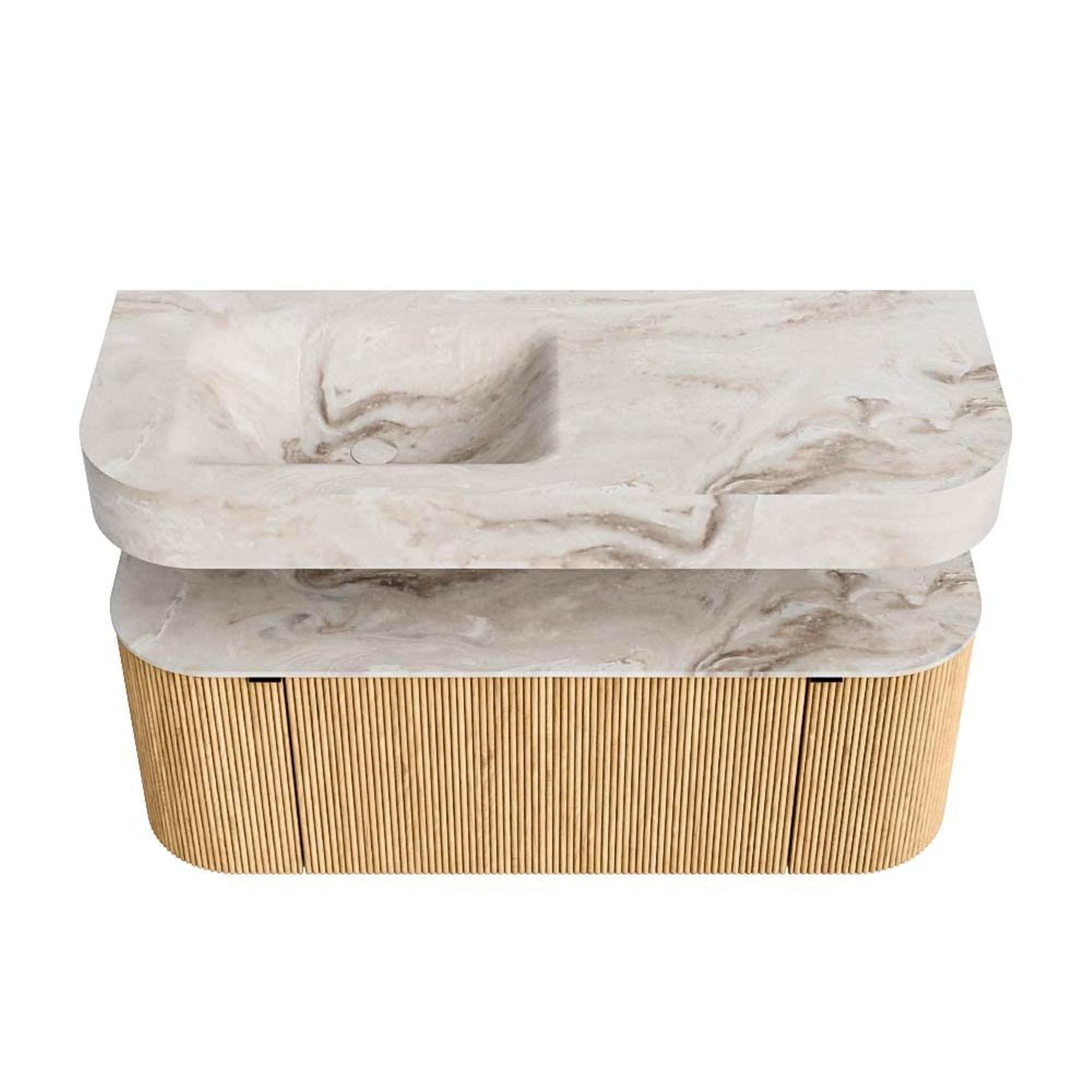 MONDIAZ THOR-DLUX 120cm badmeubel ronding links + rechts kleur Oak met ...