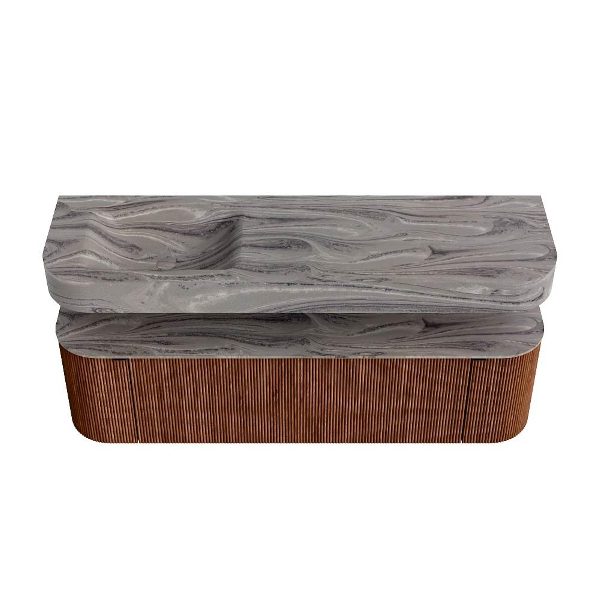 MONDIAZ THOR-DLUX 160cm badmeubel ronding links + rechts kleur Ruby met 1 lade en 2 deuren ...