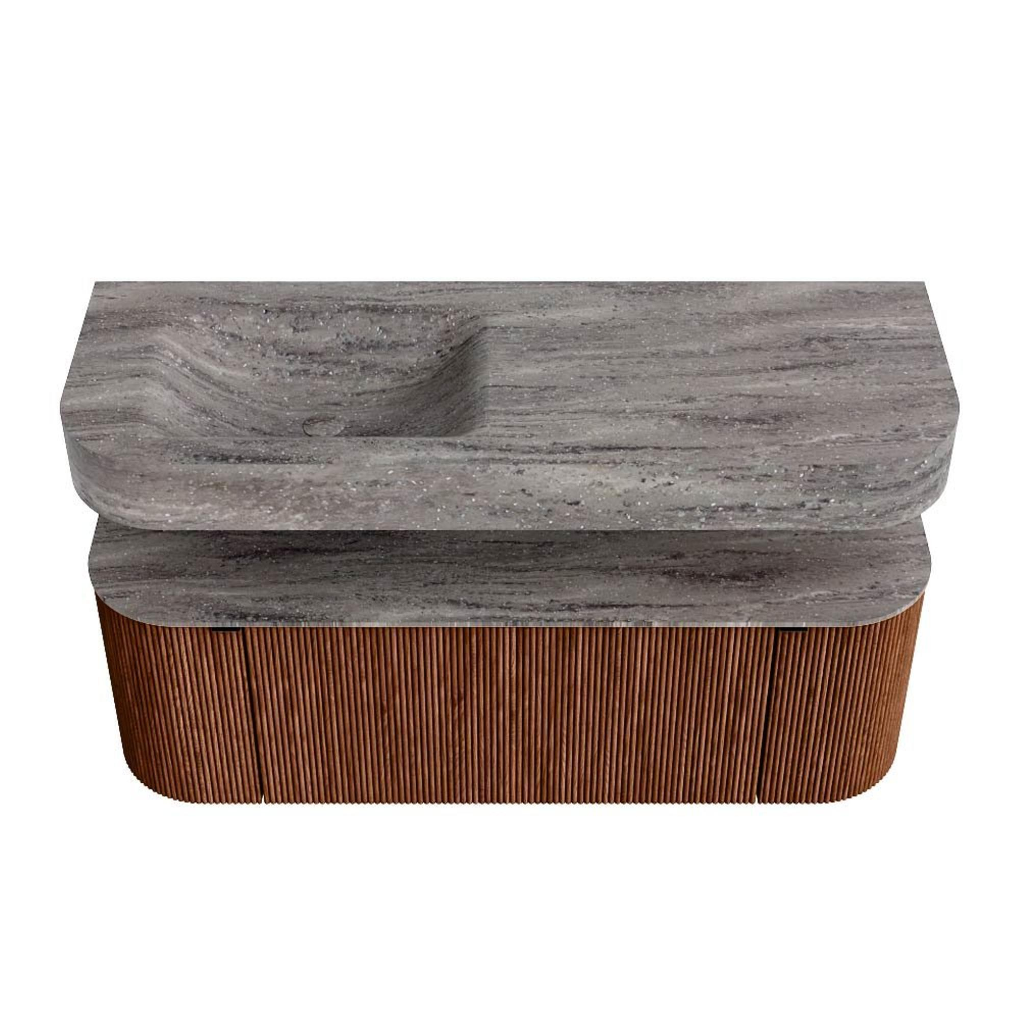 MONDIAZ THOR-DLUX 130cm badmeubel ronding links + rechts kleur Ruby met 1 lade en 2 deuren ...