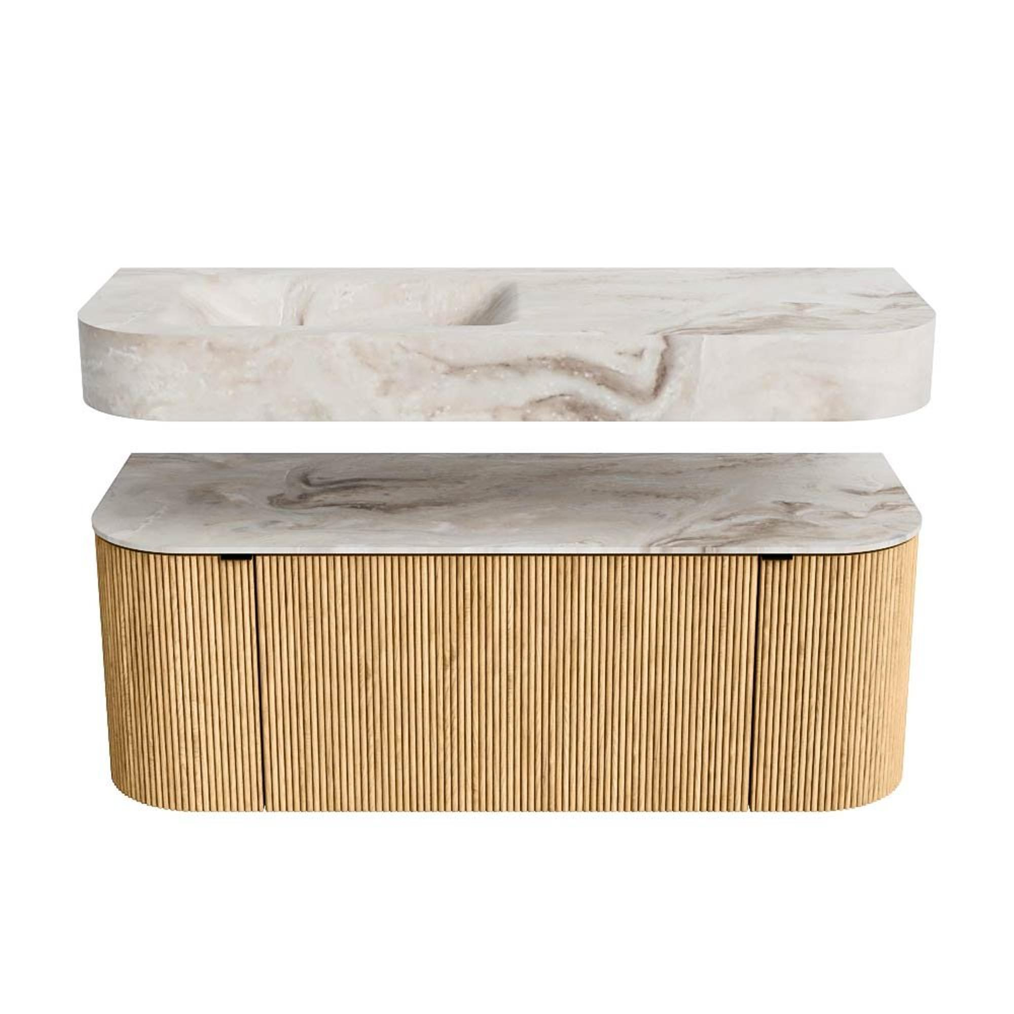 MONDIAZ THOR-DLUX 120cm badmeubel ronding links + rechts kleur Oak met ...