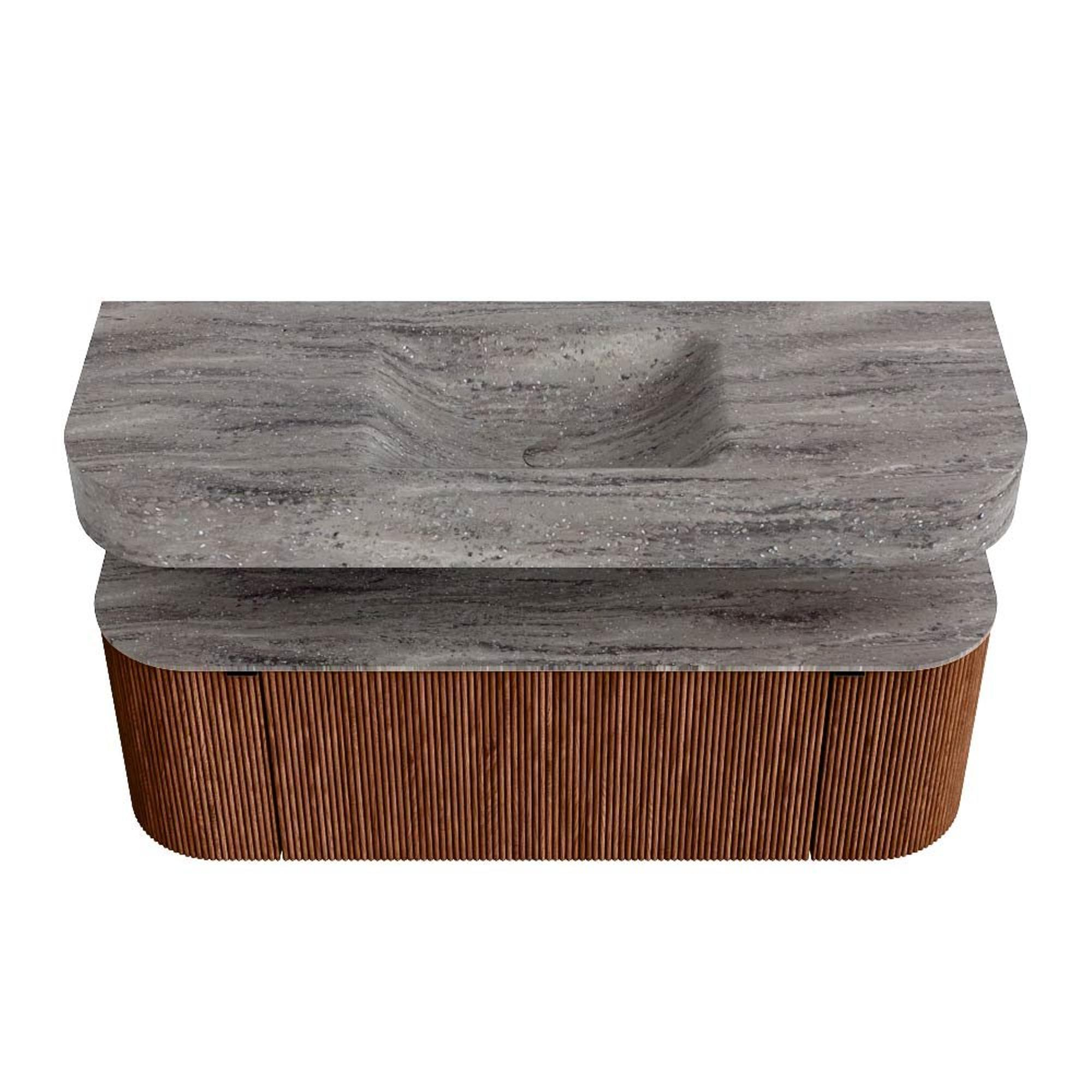 MONDIAZ THOR-DLUX 130cm badmeubel ronding links + rechts kleur Ruby met ...